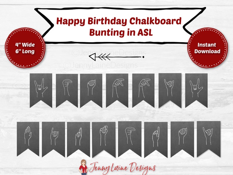 ASL Happy Birthday Pennant ASL Birthday Banner American Sign Language ...