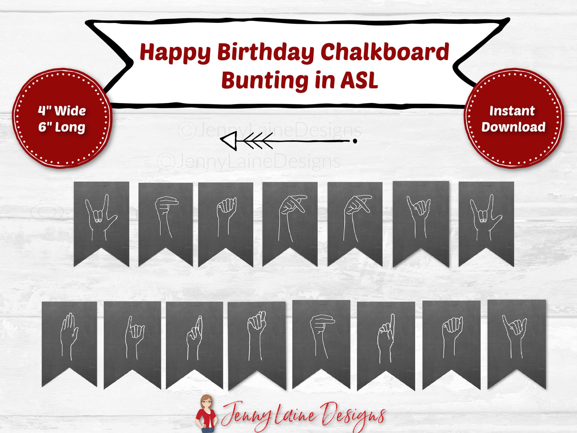 ASL Happy Birthday Pennant ASL Birthday Banner American Sign Language ...
