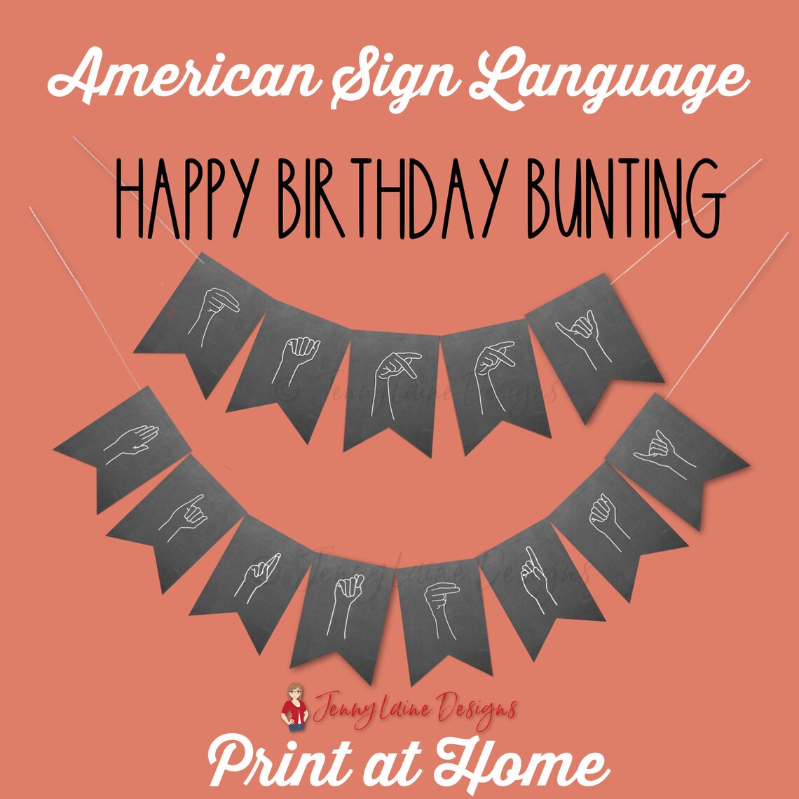 ASL Happy Birthday Pennant ASL Birthday Banner American Sign Language ...