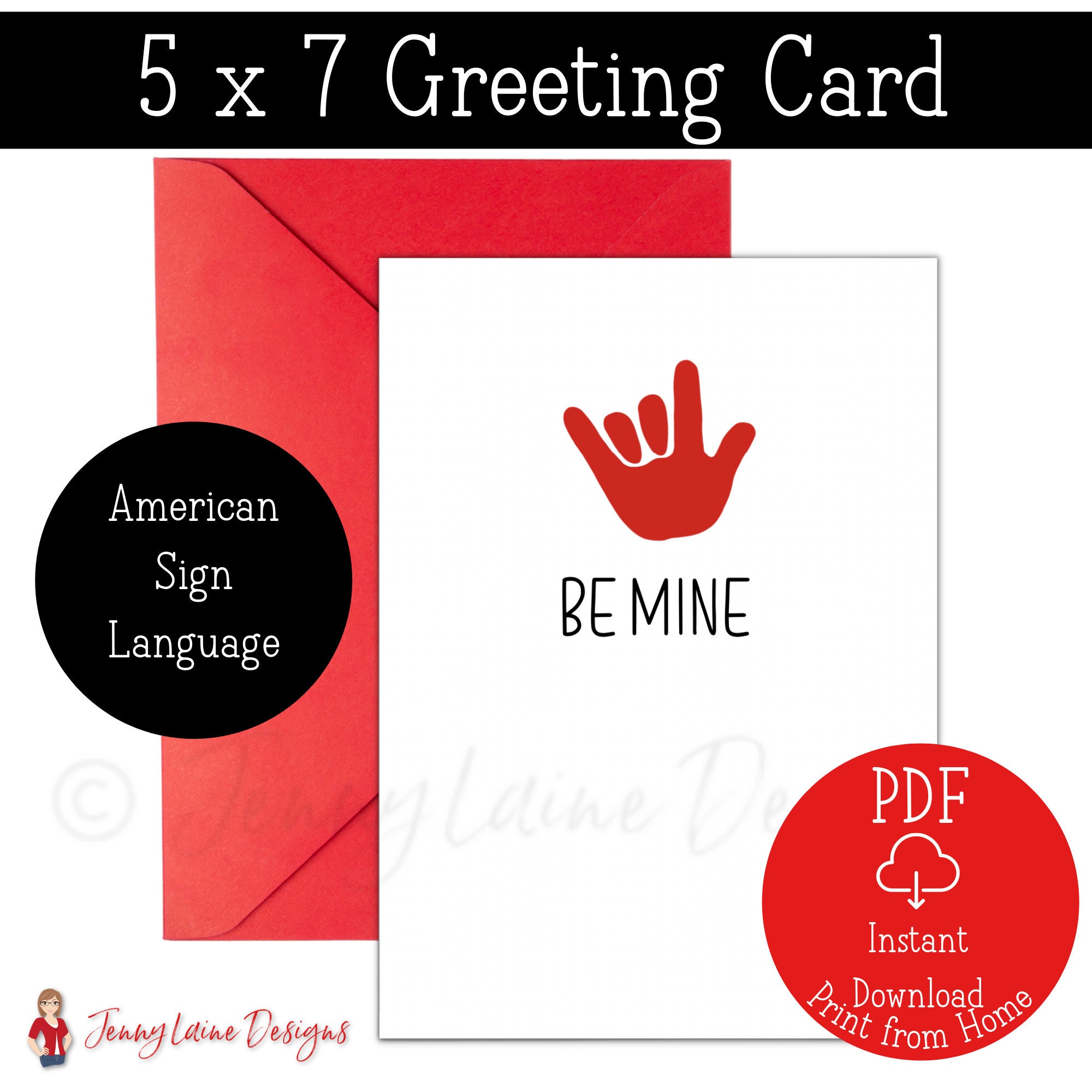 Blank Cards Paper ASL Valentine Card 5 x 7 Printable Download American ...