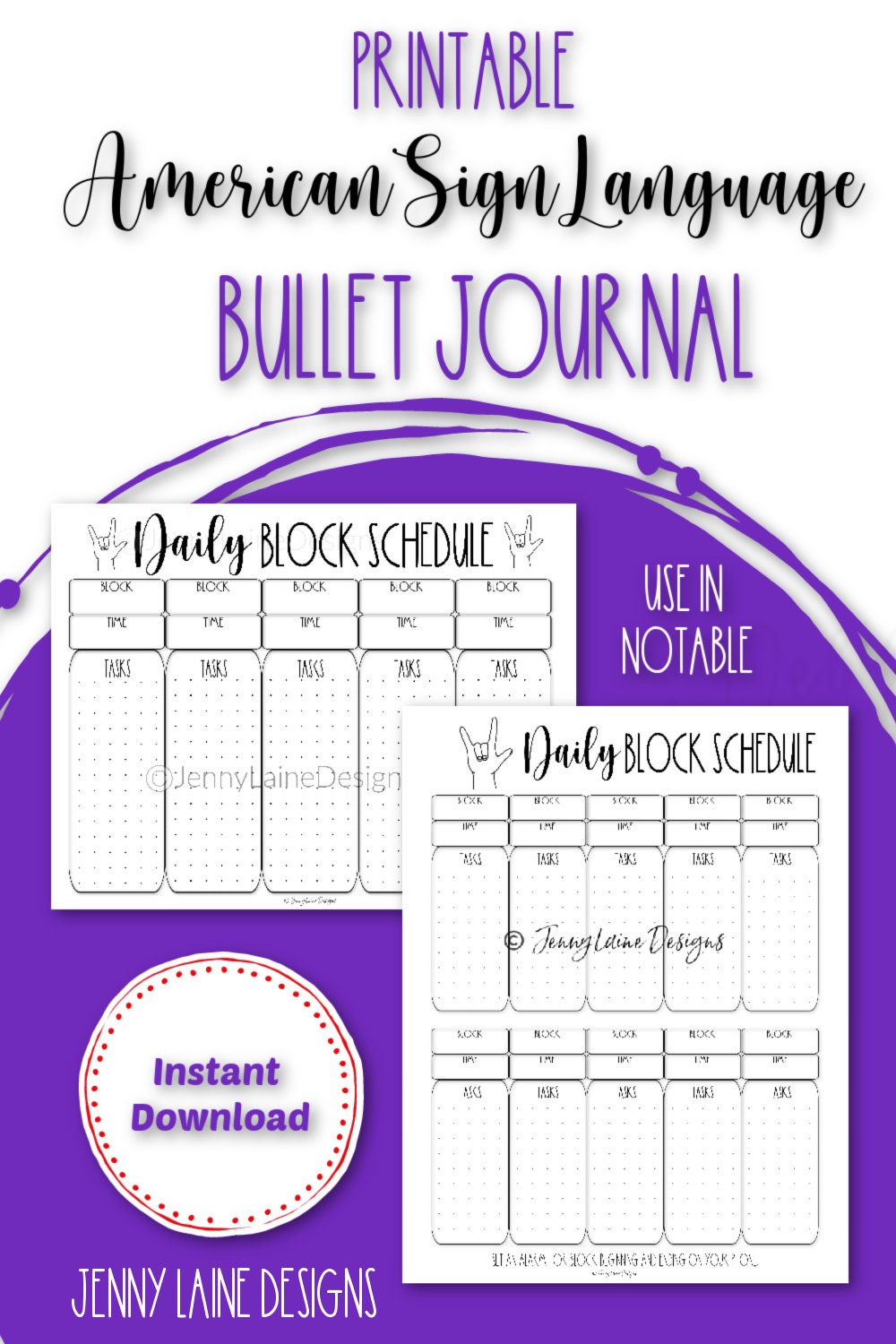 ASL Block Schedule American Sign Language Bullet Journal Good Notes ...