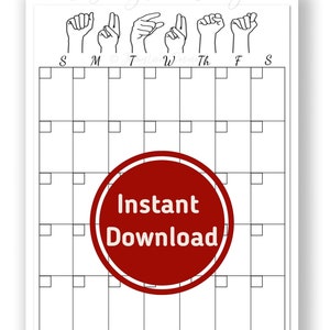 ASL Calendar | Fingerspelled Monthly Calendar | Instant Download ...