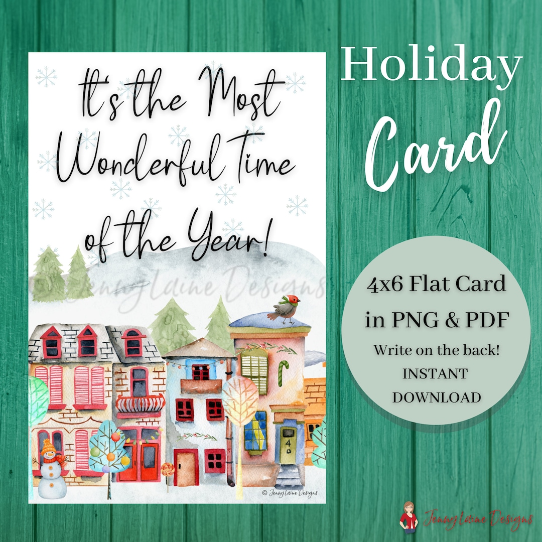 Watercolor Christmas Town Card | Vintage Town | 4x6 Printable Card ...
