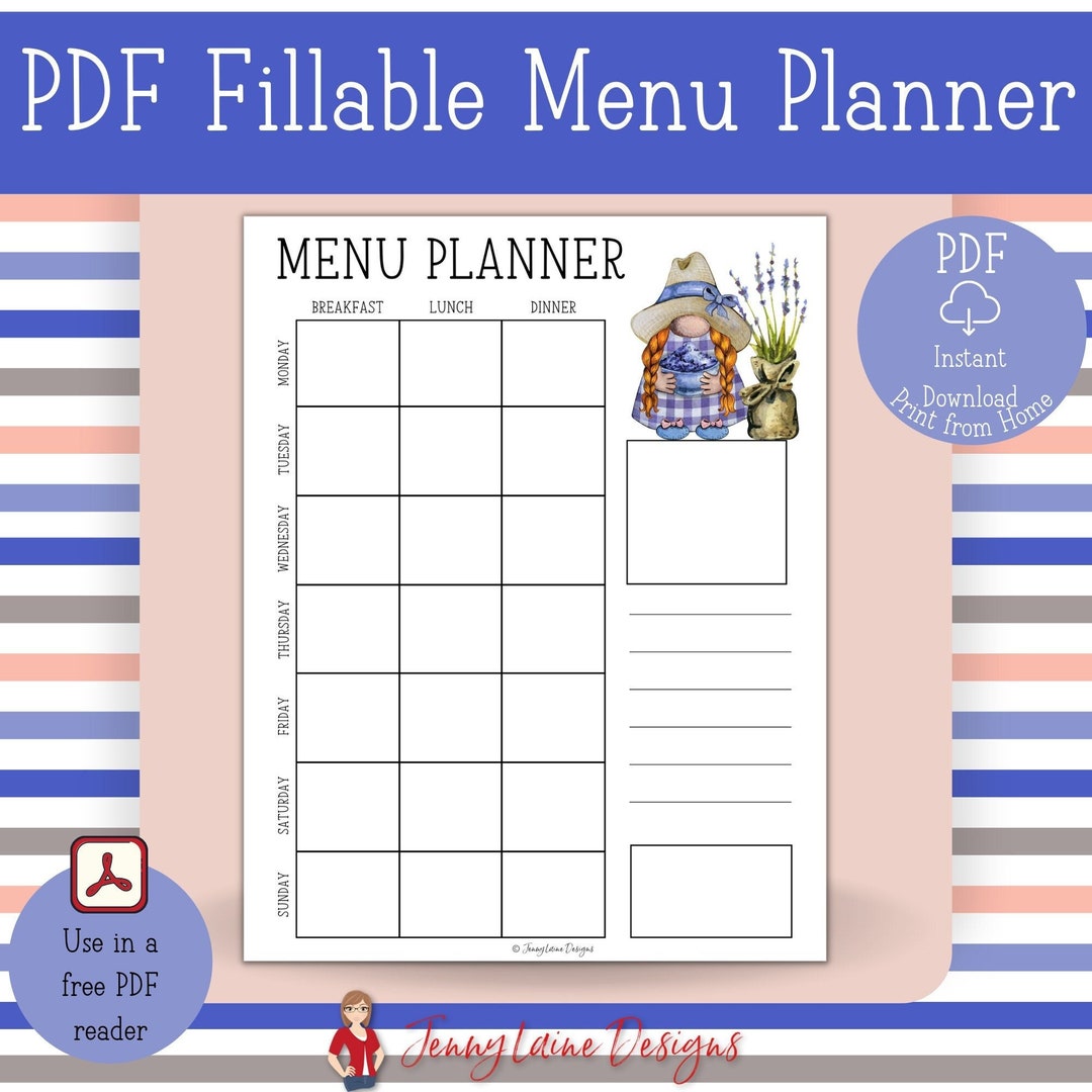 Editable Menu Planner Printable | Menu Planner PDF | Lavender Gnome ...