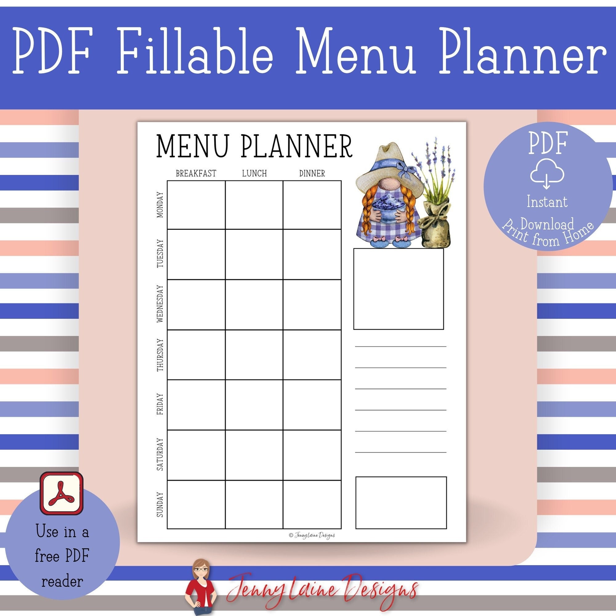 Editable Menu Planner Printable | Menu Planner PDF | Lavender Gnome ...