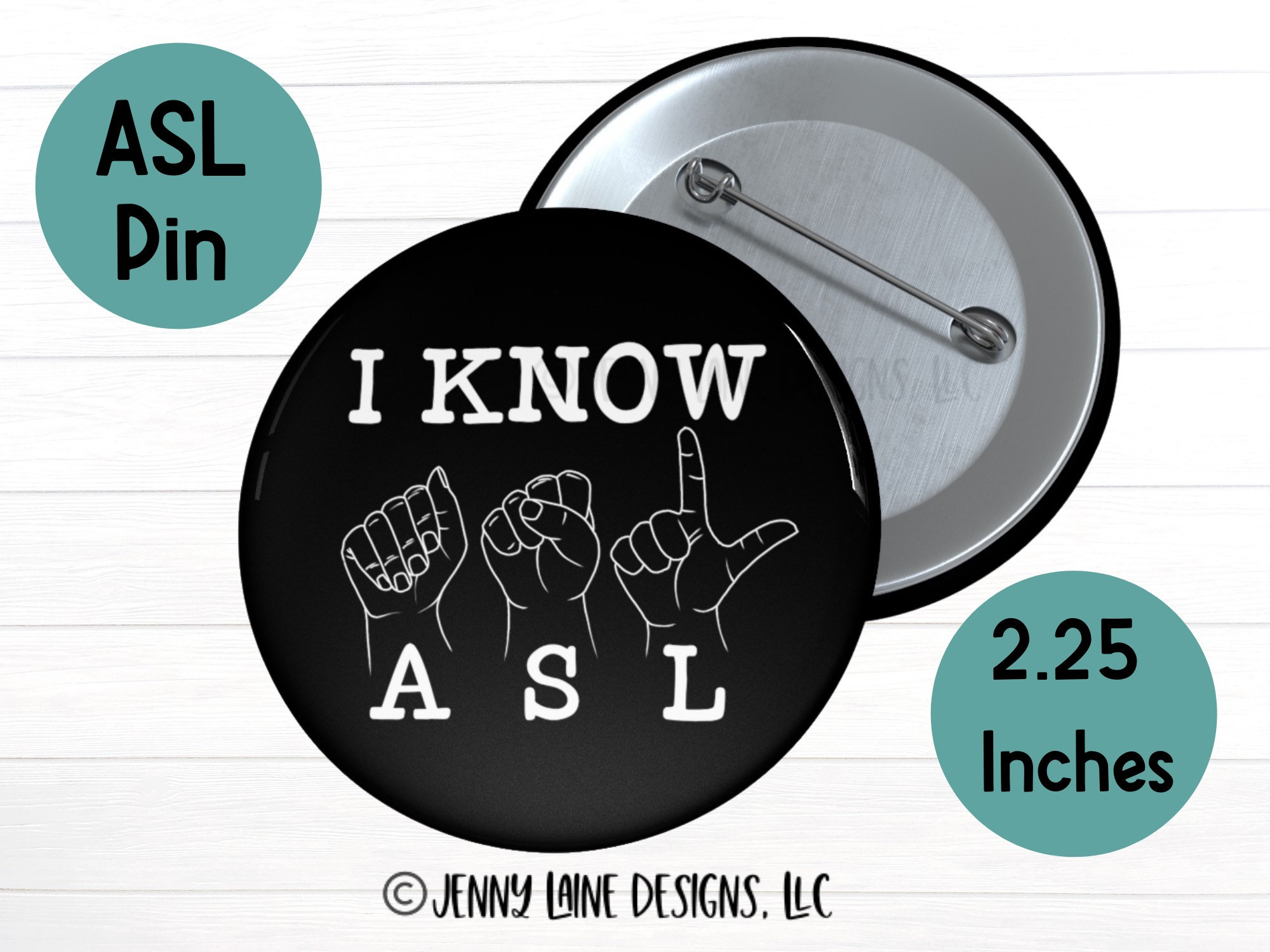 Black I Know ASL Pin | American Sign Language Button Pin | Deaf ...