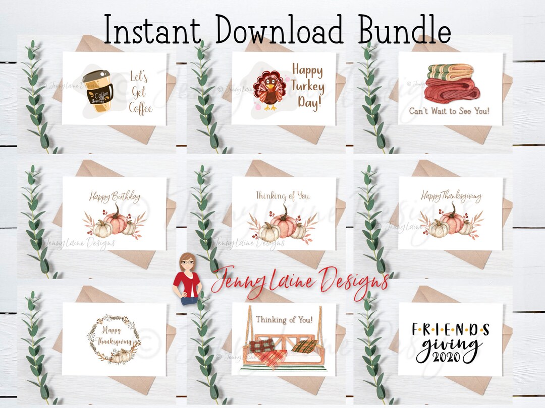 Fall Card Bundle | Instant Download | Printable Card Thanksgiving ...