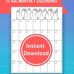 ASL Calendar | Fingerspelled Monthly Calendar | Instant Download ...
