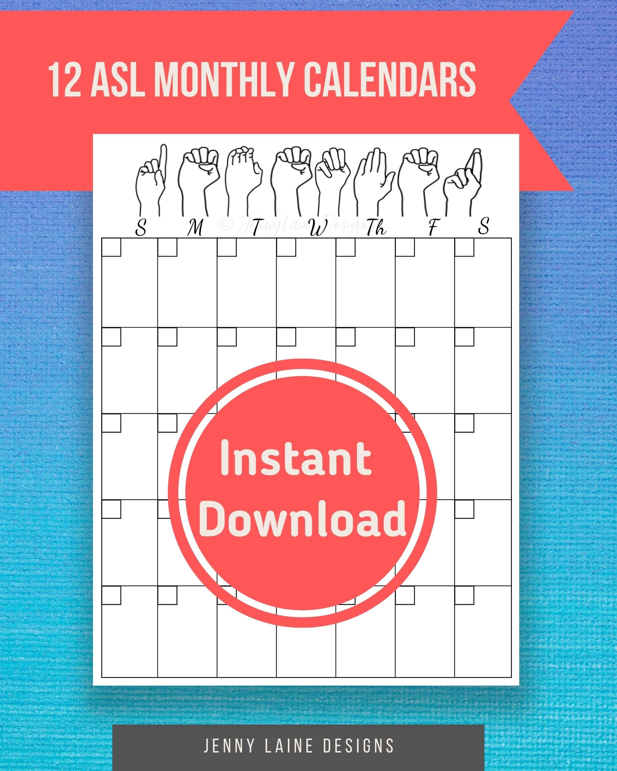 ASL Calendar | Fingerspelled Monthly Calendar | Instant Download ...