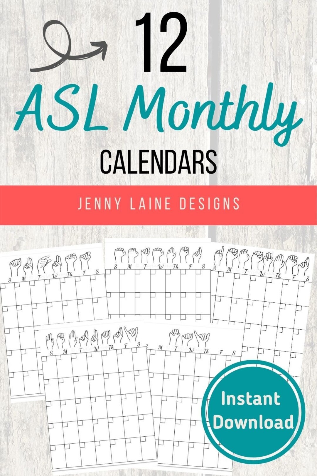 ASL Calendar | Fingerspelled Monthly Calendar | Instant Download ...