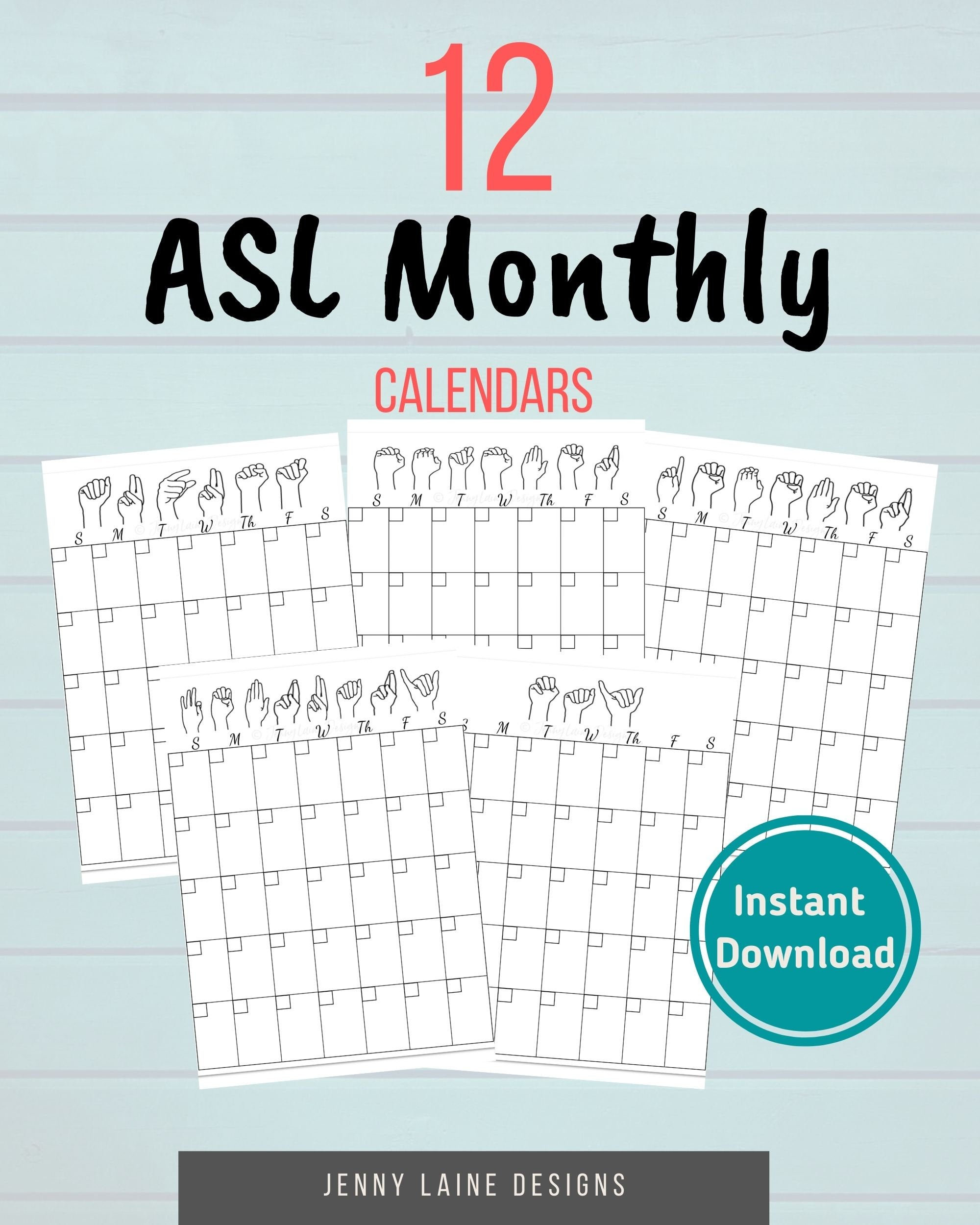 ASL Calendar | Fingerspelled Monthly Calendar | Instant Download ...