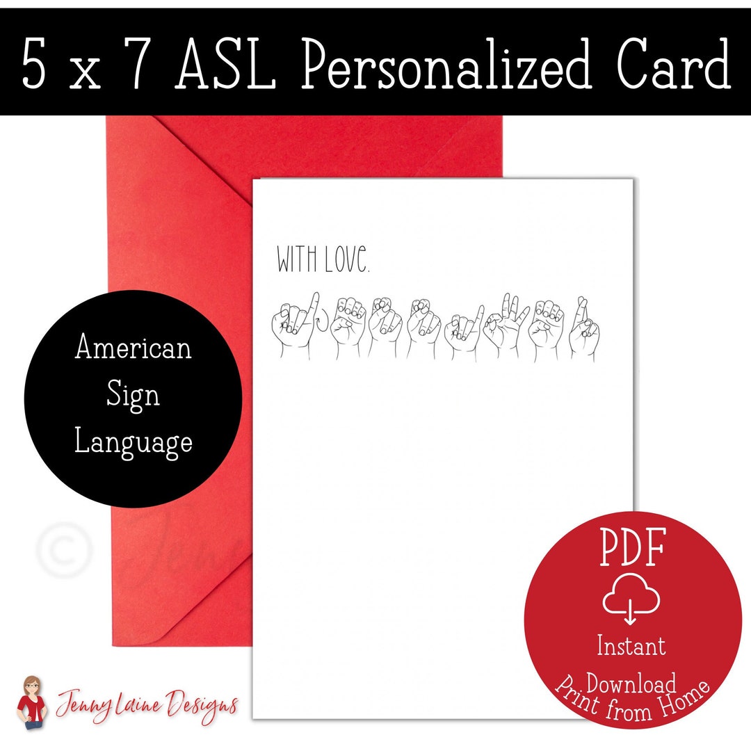 ASL Card Personalized ASL Card Instant Download American Sign Language ...