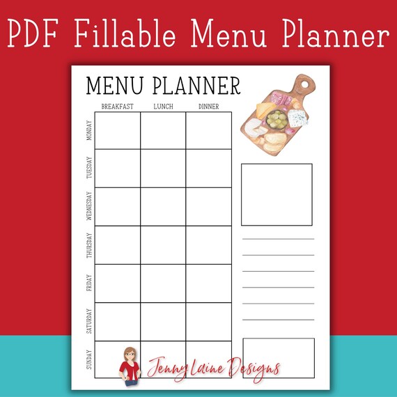 Editable Menu Planner Printable Menu Planner PDF Instant | Etsy