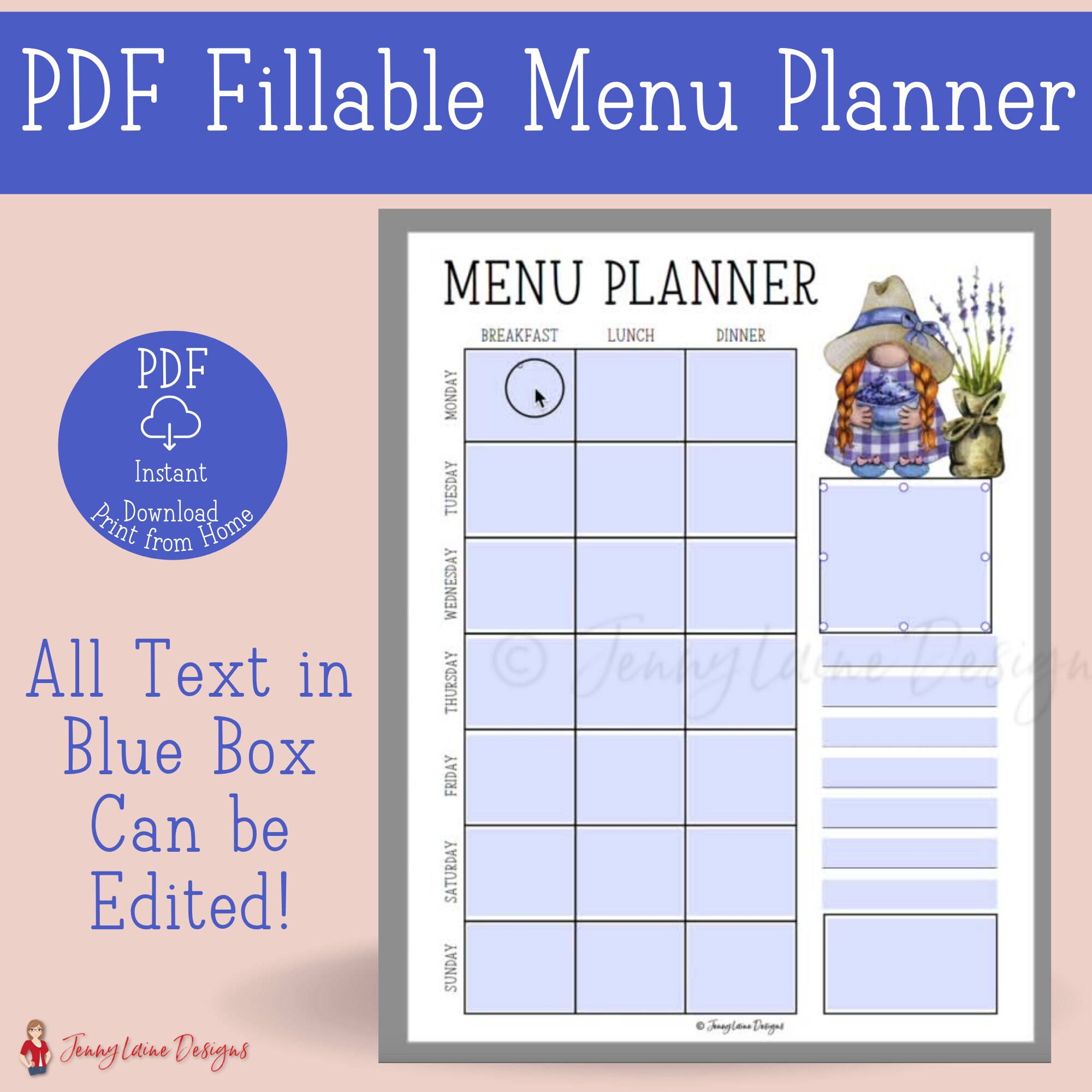 Editable Menu Planner Printable | Menu Planner PDF | Lavender Gnome ...