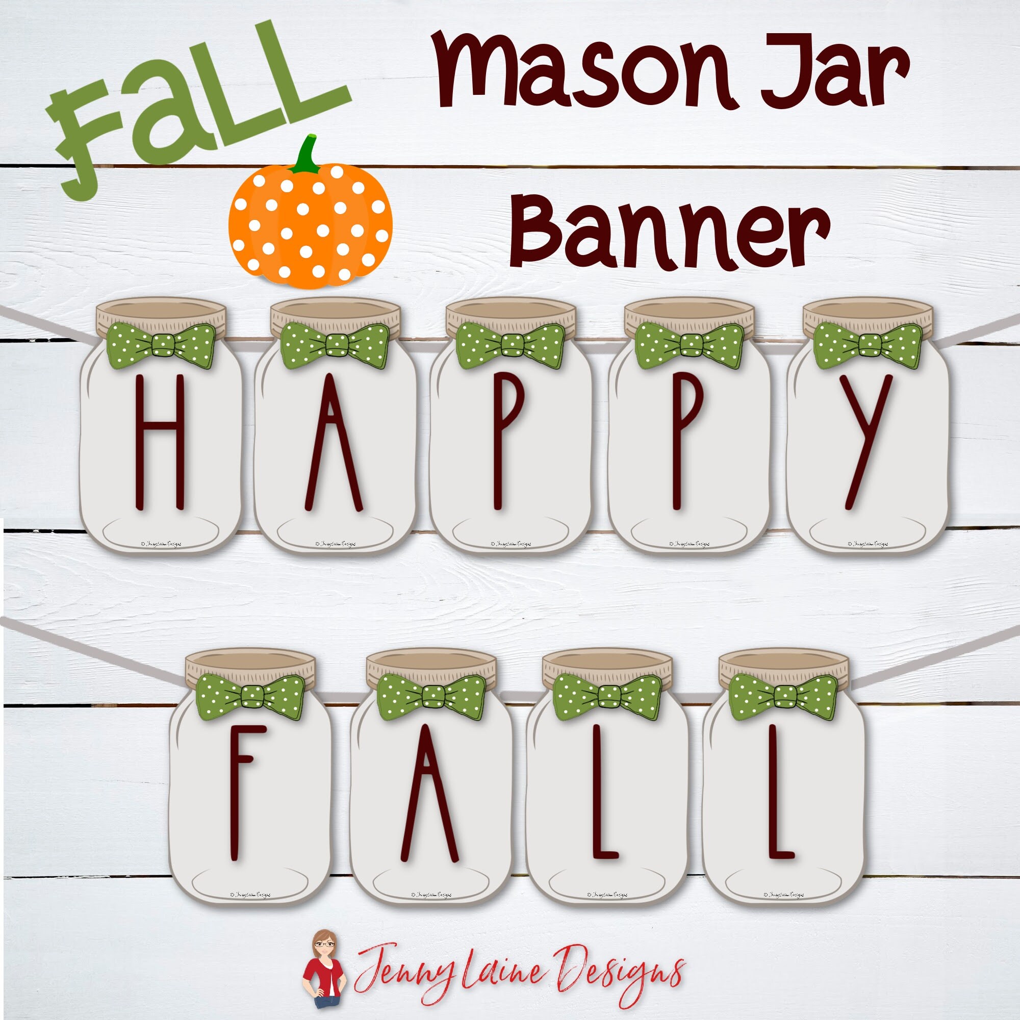 Happy Fall Mason Jar Banner | Instant Download |fall Pumpkin Pennant ...