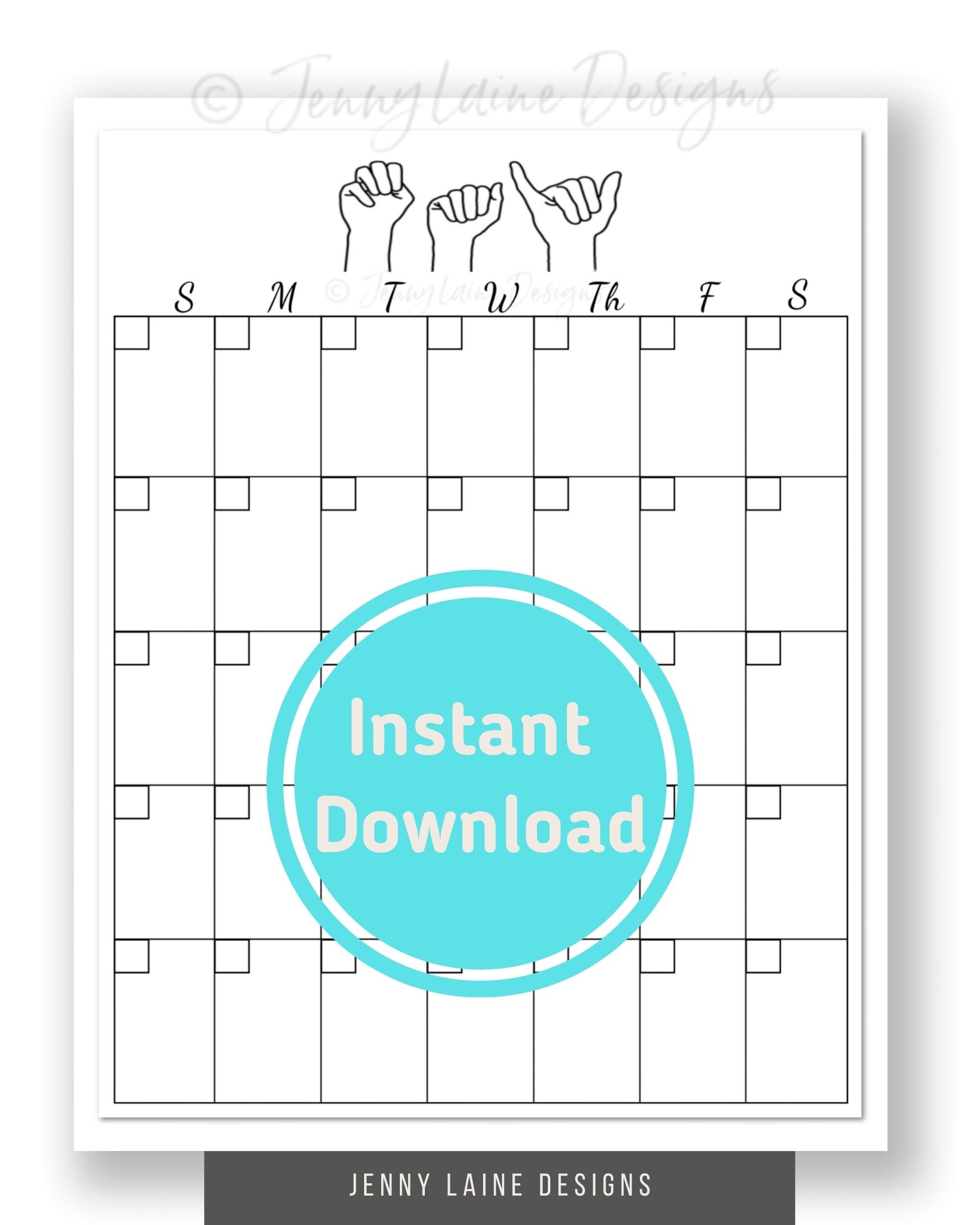 ASL Calendar | Fingerspelled Monthly Calendar | Instant Download ...