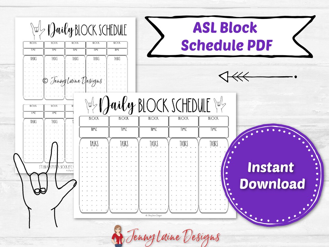 ASL Block Schedule American Sign Language Bullet Journal Good Notes ...