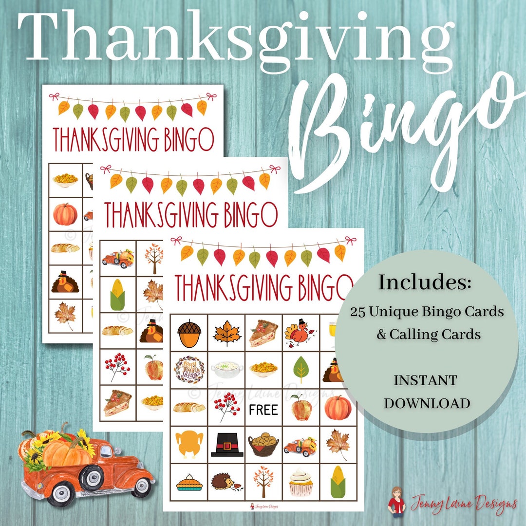Thanksgiving Bingo Printable | 25 Holiday Bingo Cards | Harvest or Fall ...