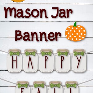 Happy Fall Mason Jar Banner | Instant Download |fall Pumpkin Pennant ...