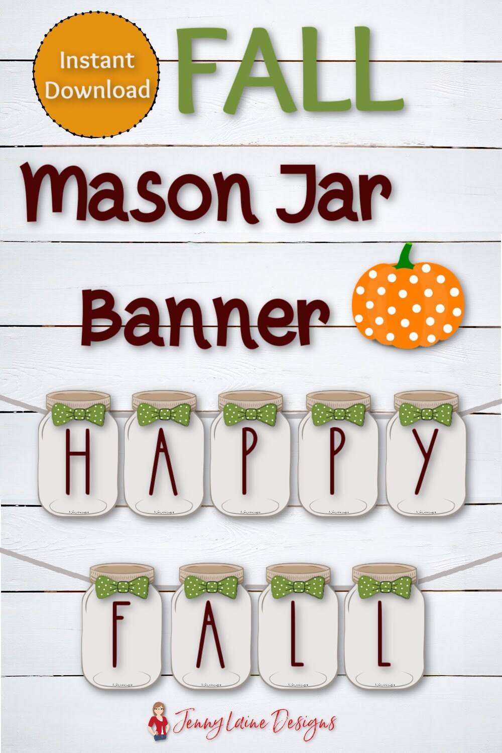 Happy Fall Mason Jar Banner | Instant Download |fall Pumpkin Pennant ...