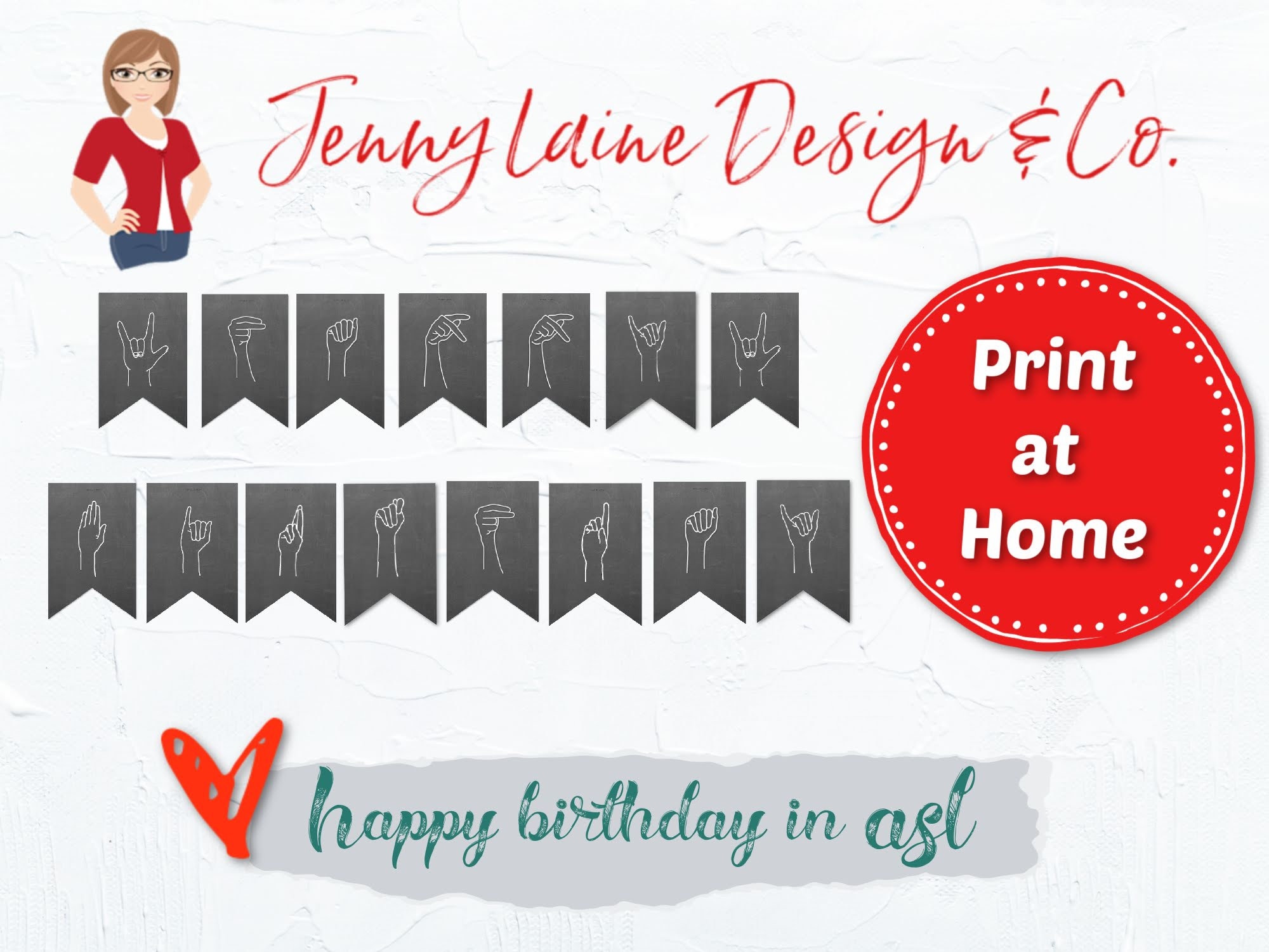 ASL Happy Birthday Pennant ASL Birthday Banner American Sign Language ...