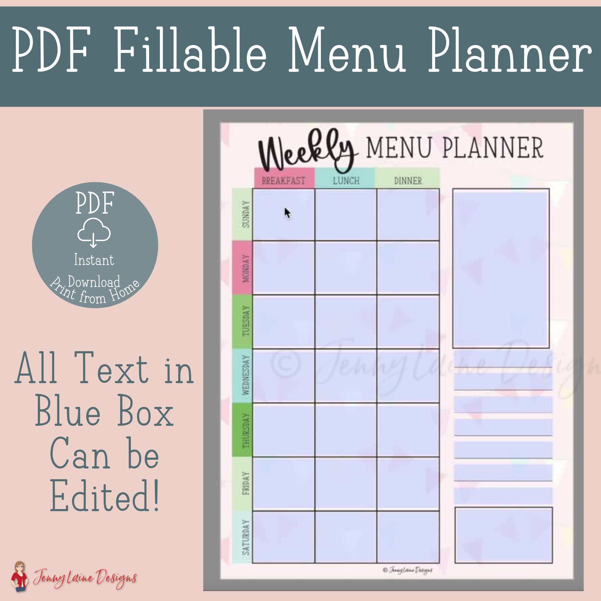 Editable Menu Planner Printable Menu Planner PDF Vintage - Etsy