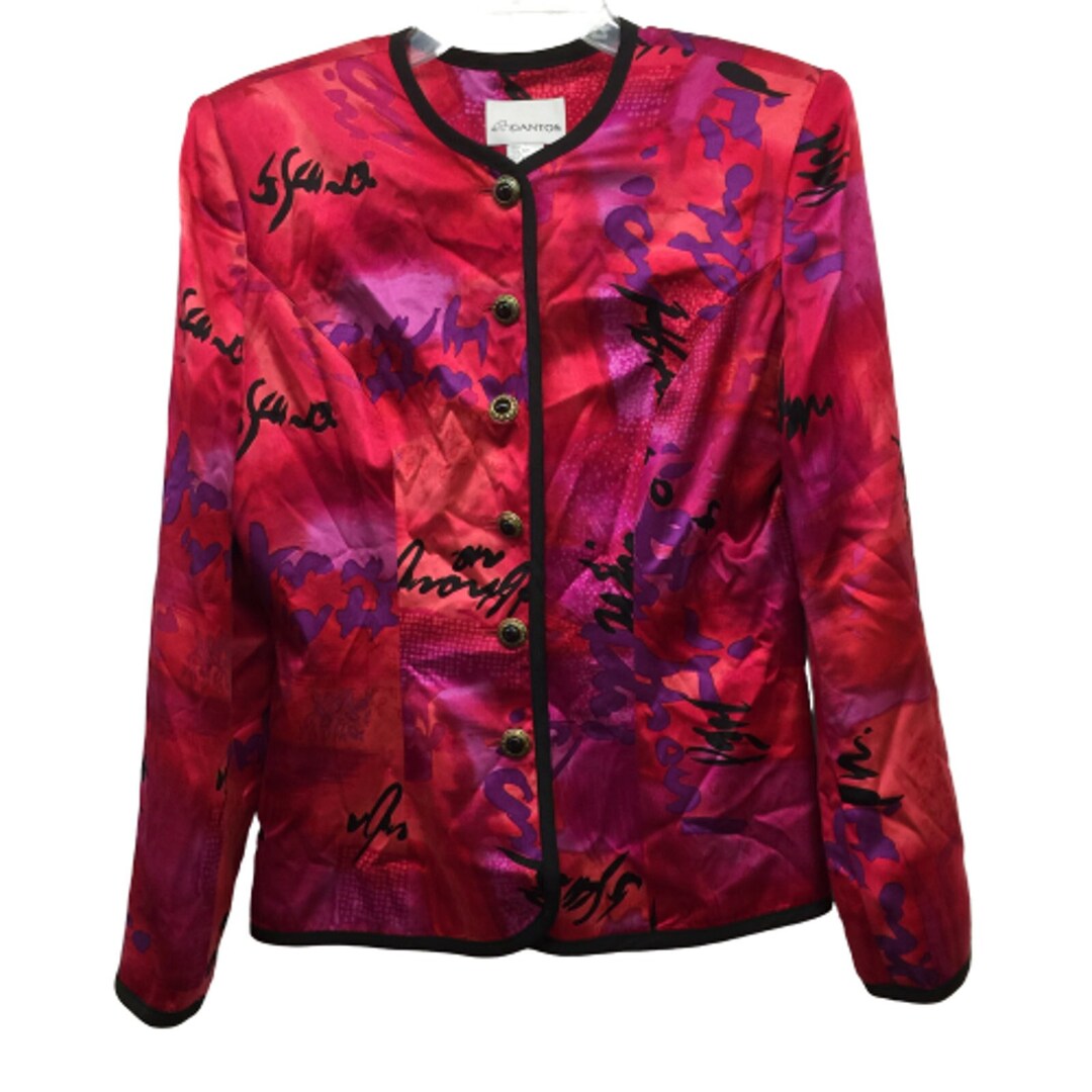VINTAGE 90s GANTOS Women's Jacket 8 Pink Purple Silk Oriental Black ...