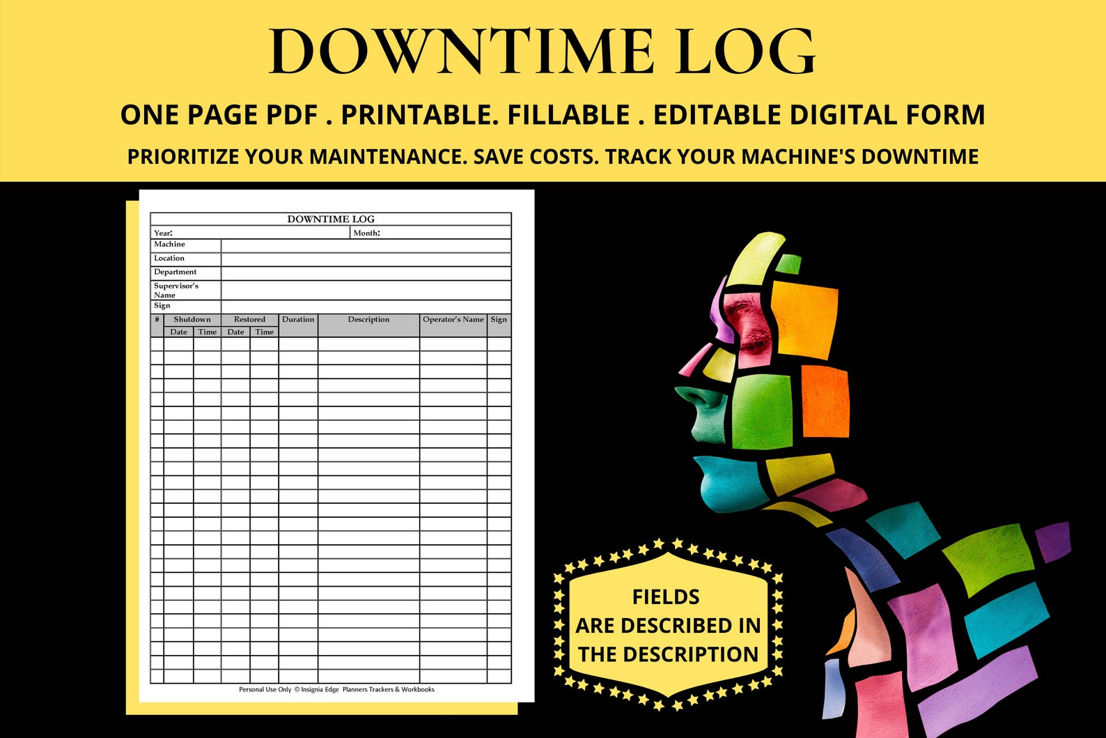 Downtime Log Machine Breakdown Report Template Downtime Tracking ...