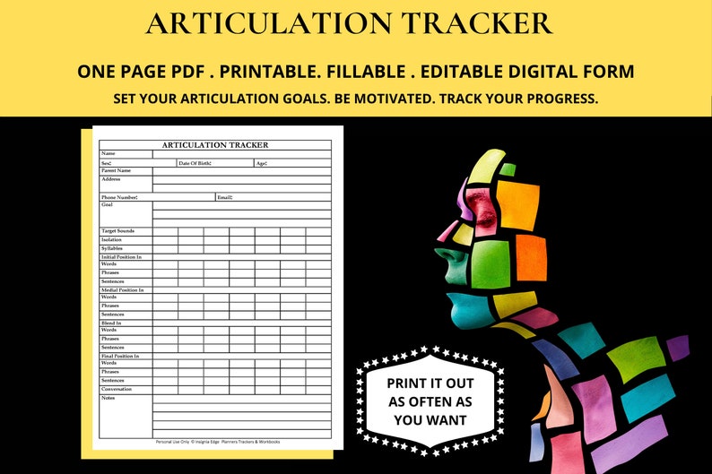 Articulation Tracker Speech Therapy Goals Planner Speech Therapy ...