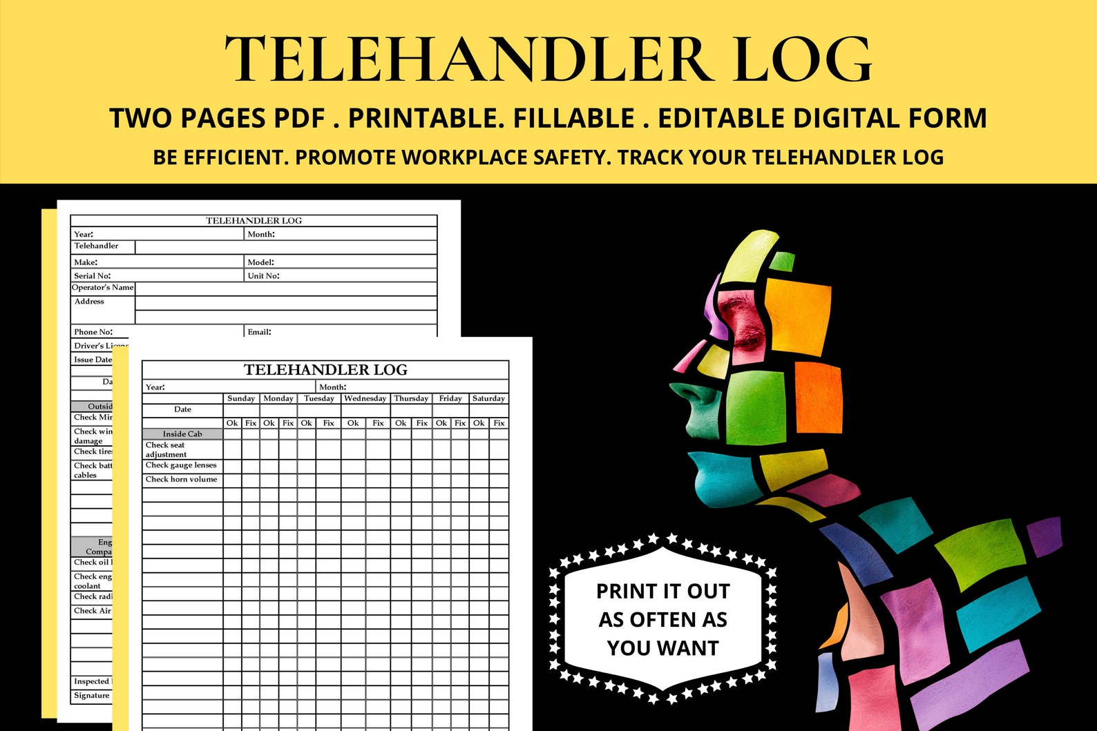 Telehandler Log Book Telehandler Daily Inspection Checklist Telehandler ...