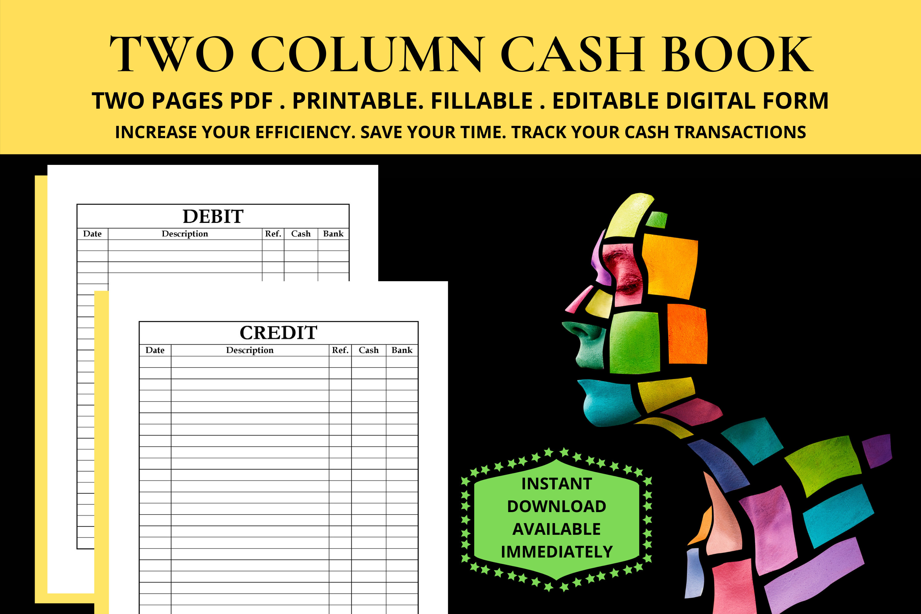 Two Column Cash Book Format Cash Book With Cash and Bank Columns Double ...