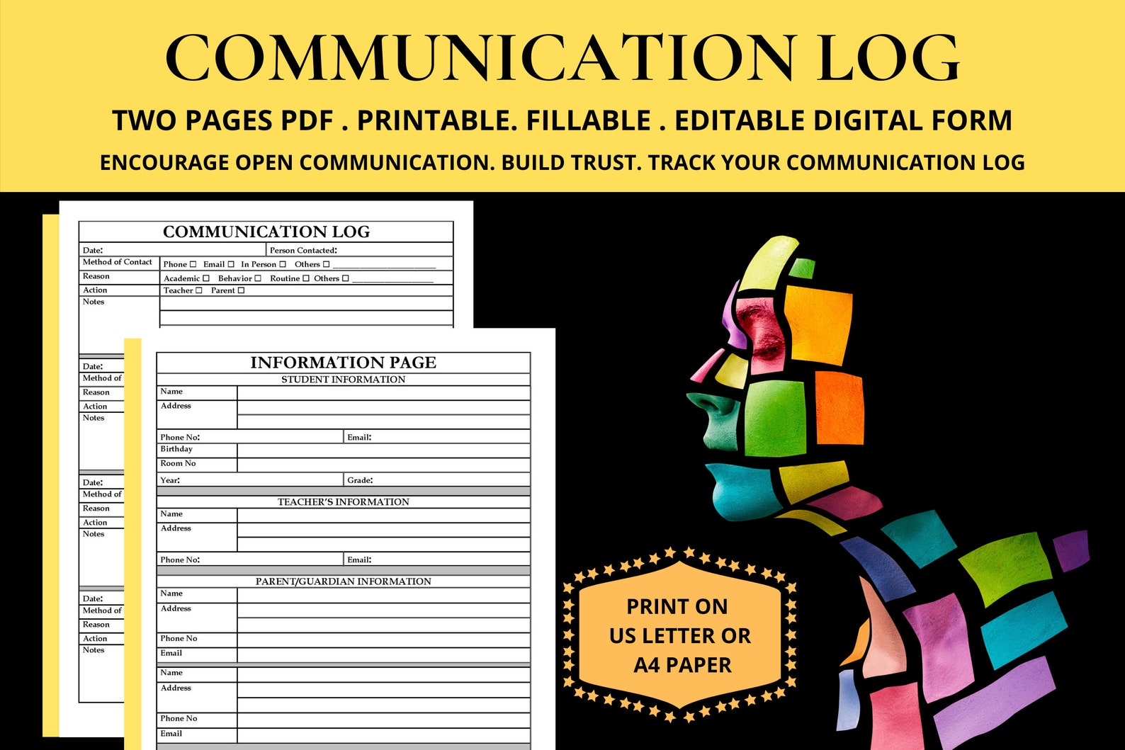 Daily Communication Log Template for Parents and Teachers Home School ...