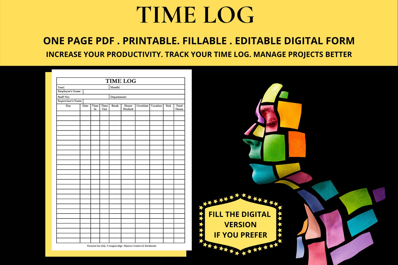 Daily Time Log Sheet Form Planner Clock in Timesheet Template - Etsy