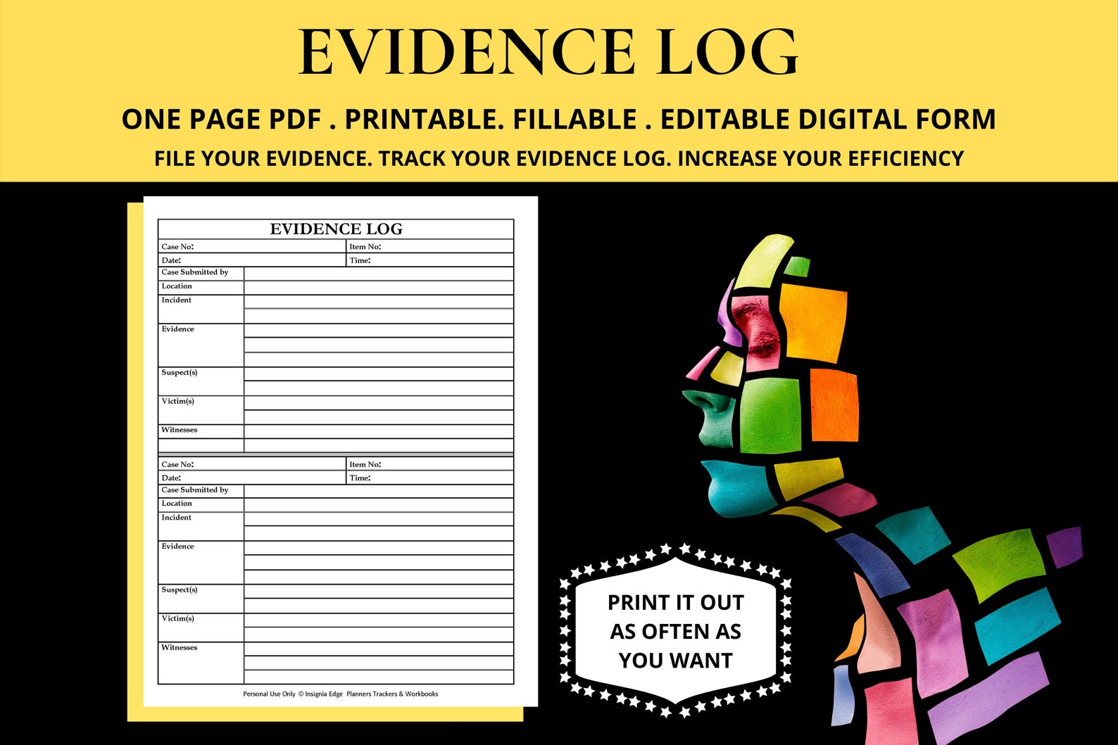 Evidence Log Sheet Form Book Template Evidence Recovery Collection Log ...