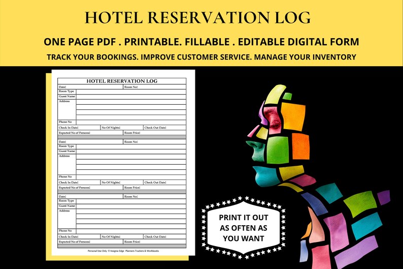 Hotel Reservation Log Book Journal Template Room Booking Form Sheet ...