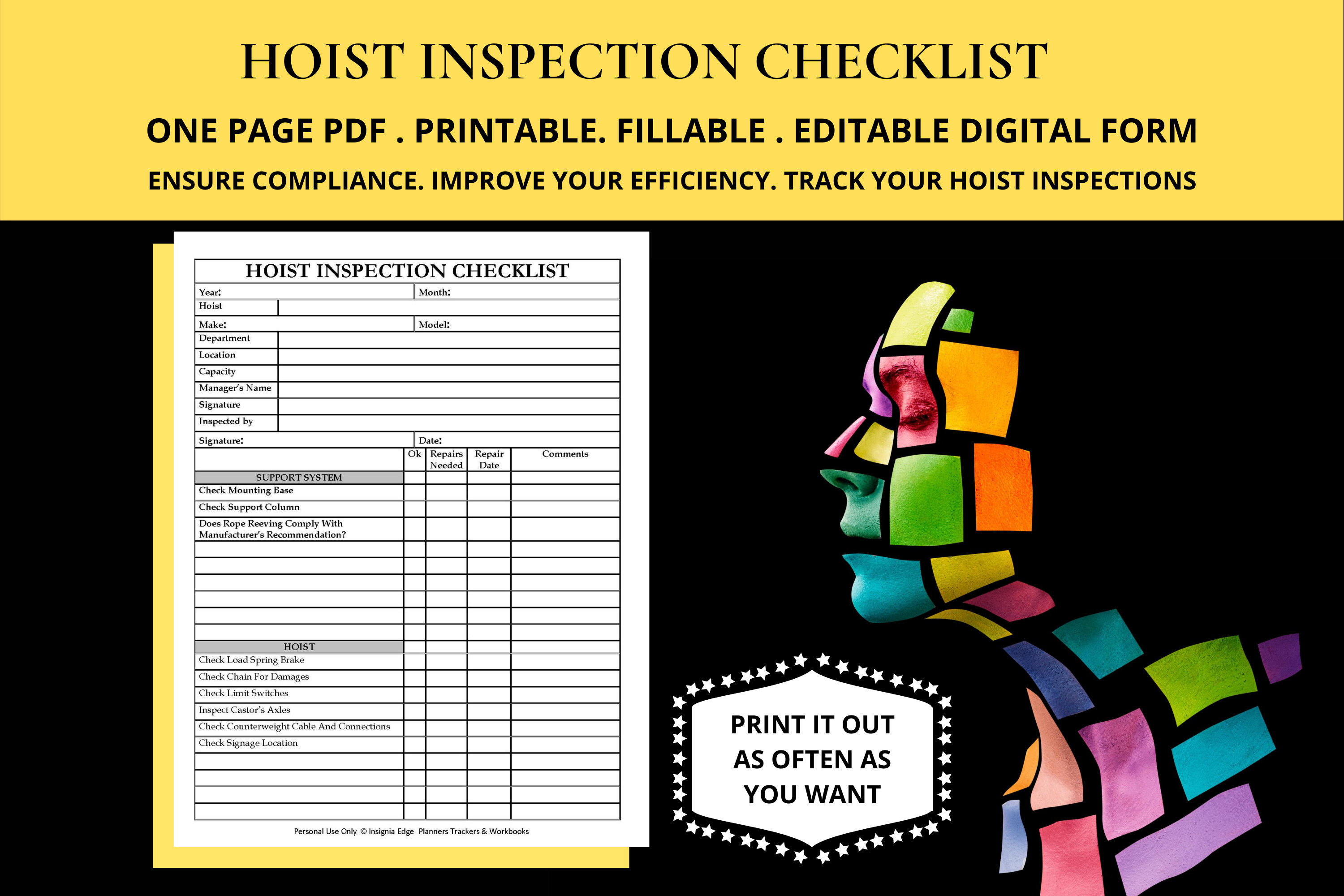 Daily Hoist Inspection Checklist Form Overhead Chain Hoist Maintenance ...