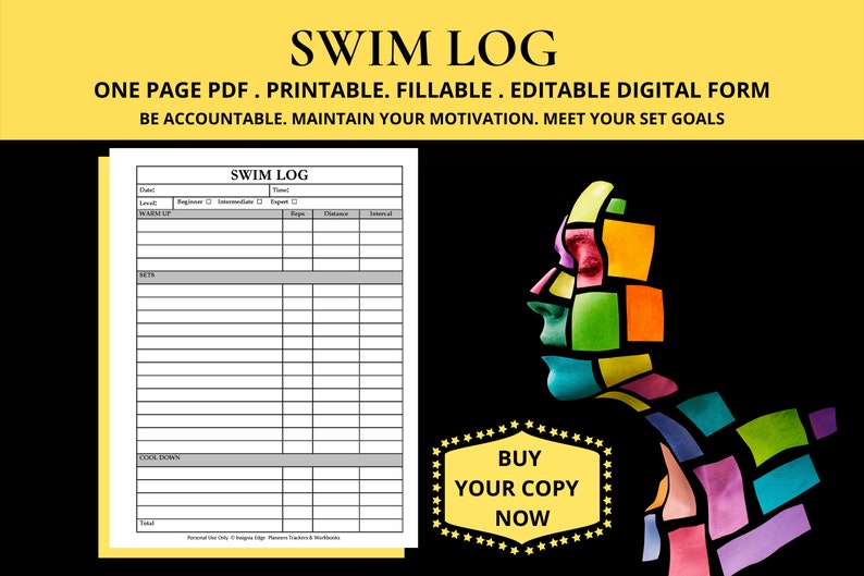 Swim Log Book Exercise Tracker for Swimming Swimming Logbook Template ...