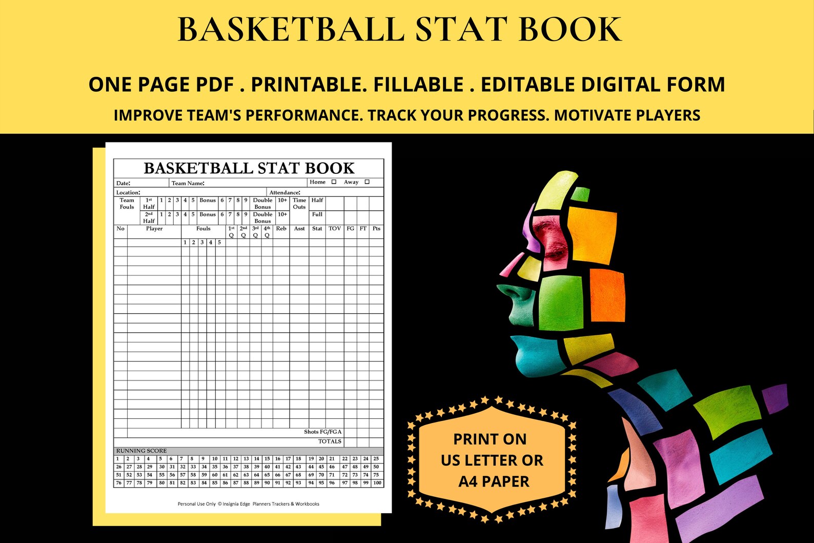 Basketball Stat Book Basketball Player Log College Basketball Stat ...