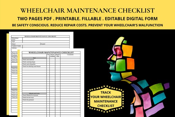 Wheelchair Maintenance Checklist Wheelchair Safety Check Log | Etsy