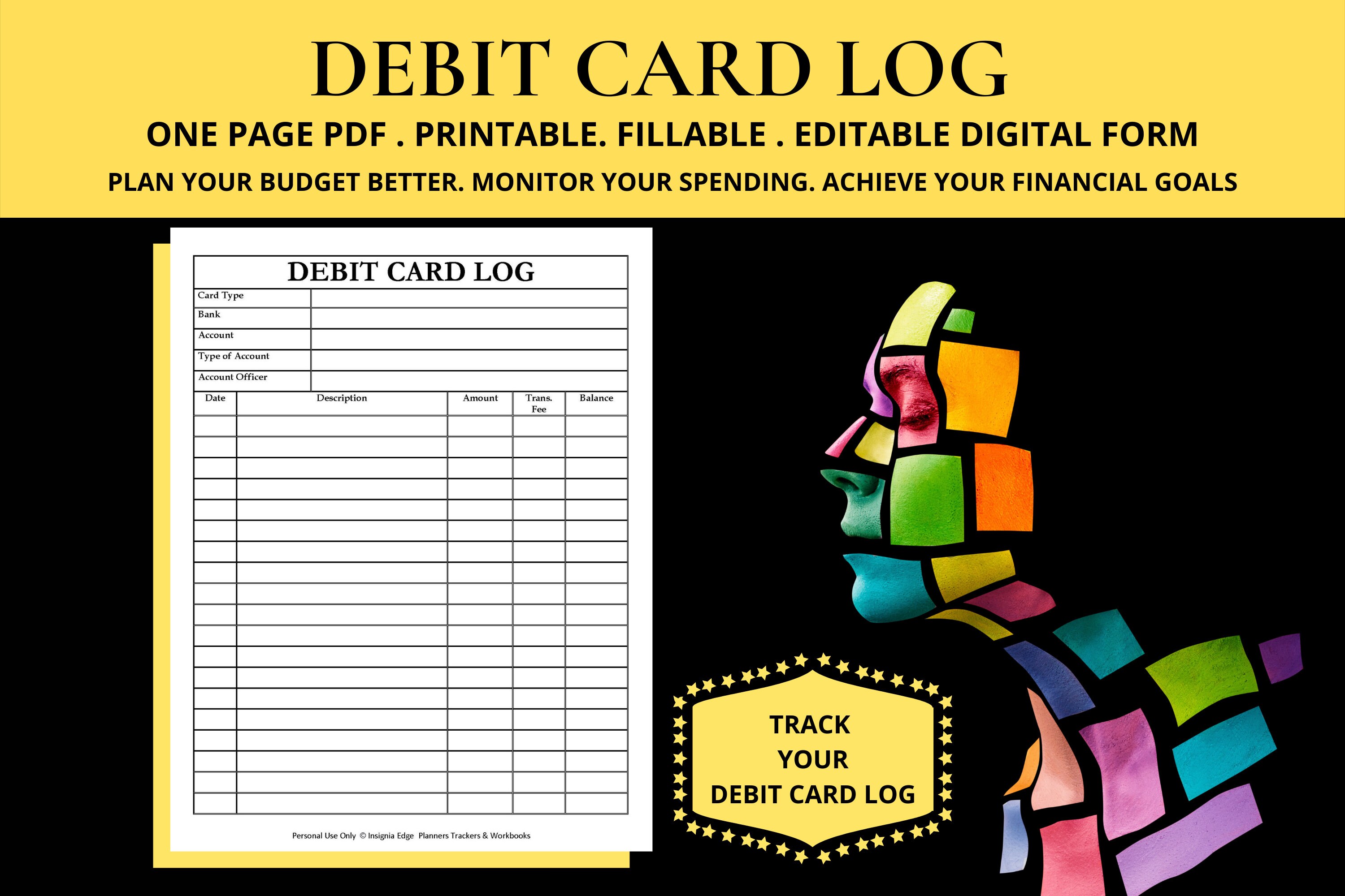 Debit Card Log Book Debit Card Register Debit Card Book Debit Card ...