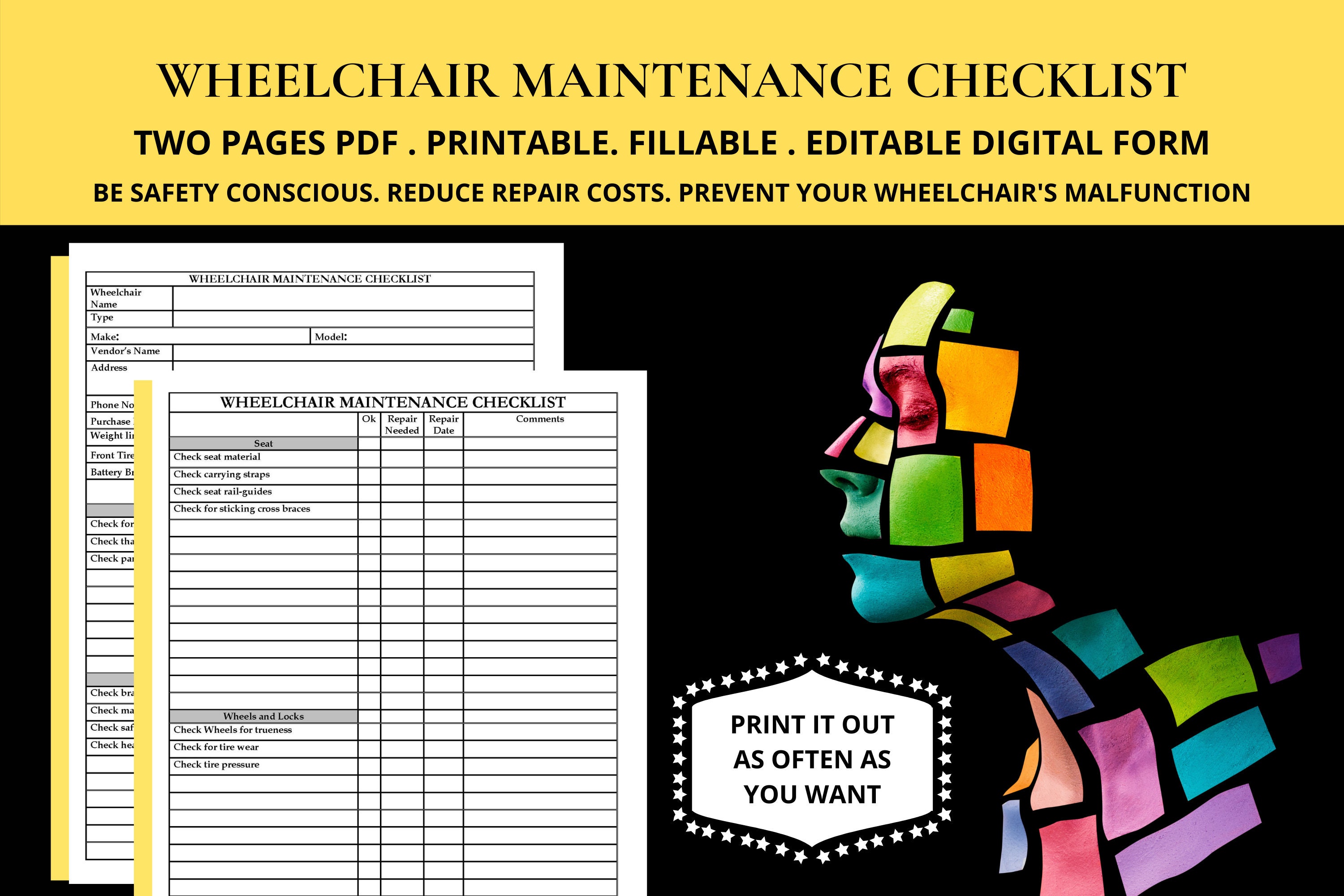 Wheelchair Maintenance Checklist Wheelchair Safety Check Log Wheelchair ...