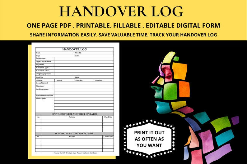 Handover Log Paper Book Template Word Shift Handover Report Template ...
