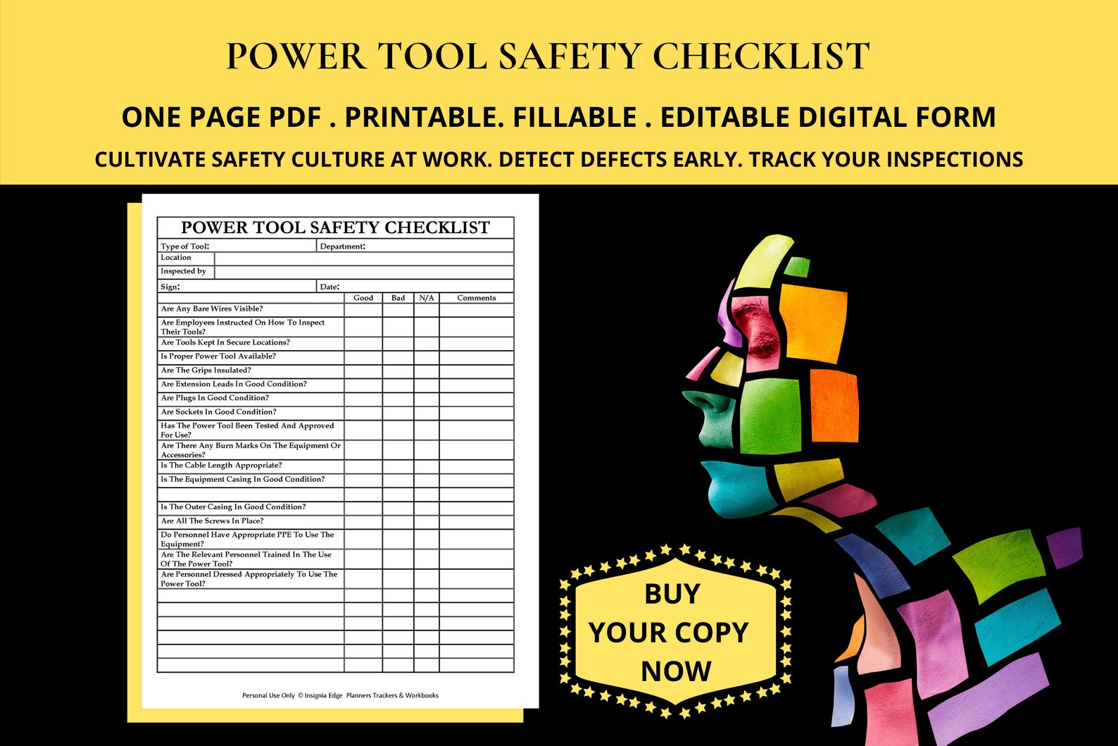 Power Tools Safety Check & Maintenance Log Hand Tools Inspection ...