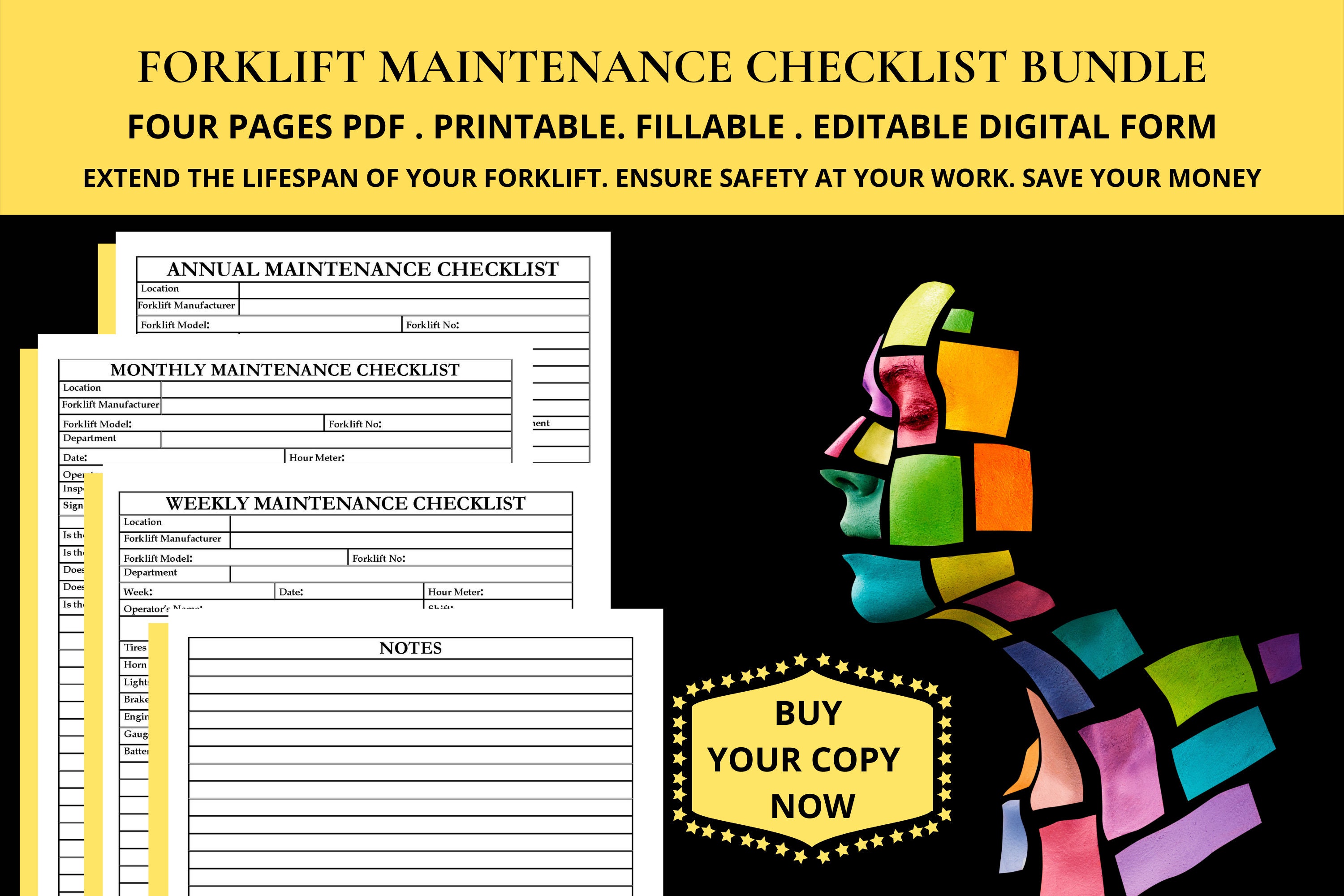 Forklift Maintenance Checklist Schedule Template Electric Forklift Pre ...