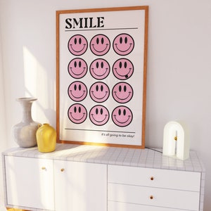 Smiley Face Art Prints Gallery Aesthetic Room Decor Set of 3 ...
