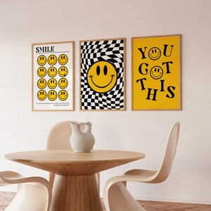 Smiley Face Art Prints Gallery Aesthetic Room Decor Set of 3 ...