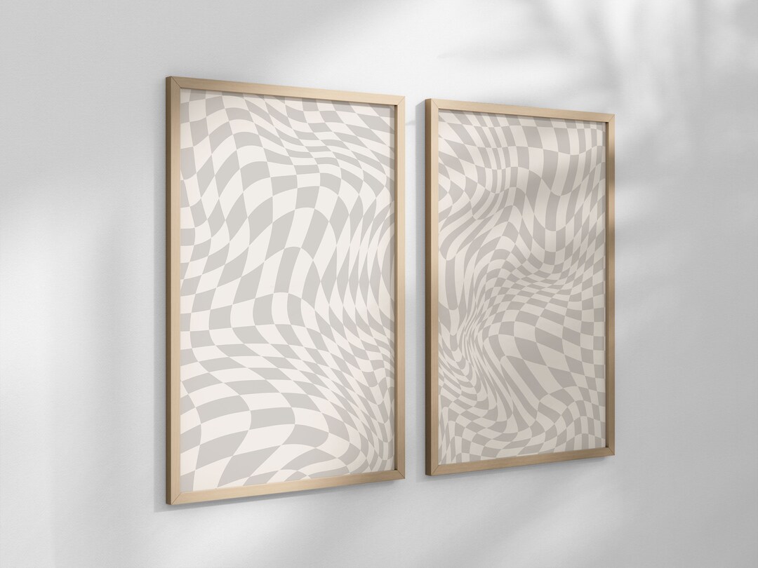Wavy Checkers Modern Gray Aesthetic Room Decor Avant Basic Neutral ...