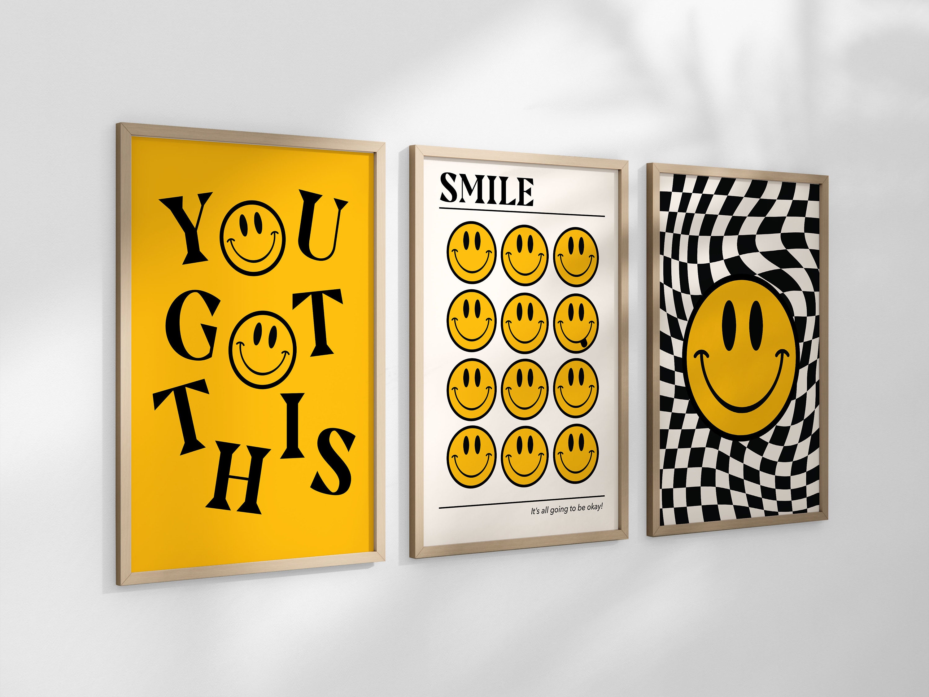Smiley Face Art Prints Gallery Aesthetic Room Decor Set of 3 - Etsy