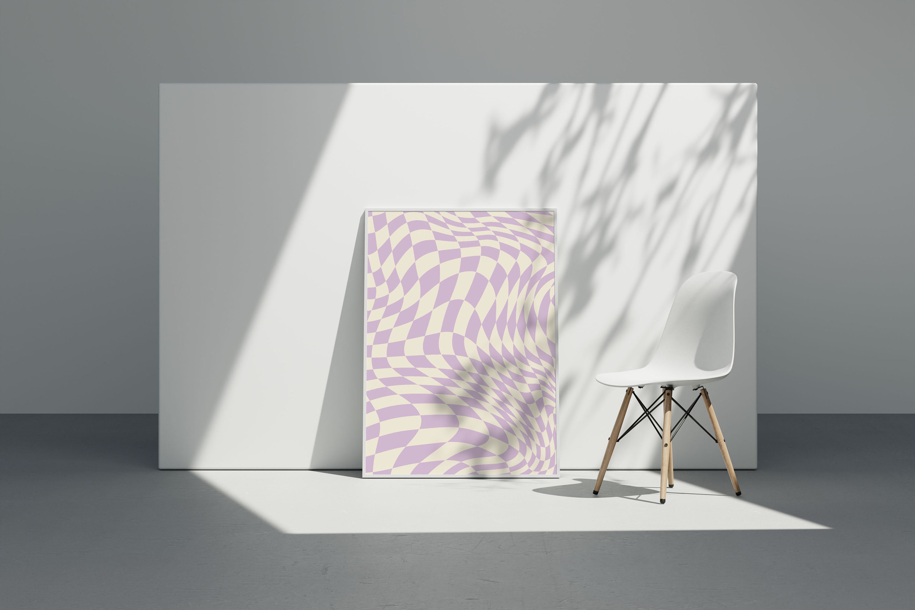 Wavy Checkers Modern Aesthetic Room Decor Avant Basic Lavender Cream ...