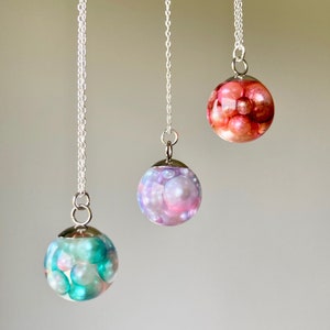 Bubbles and Wishes Pink and Blue Resin Sphere Necklace on A Silver ...